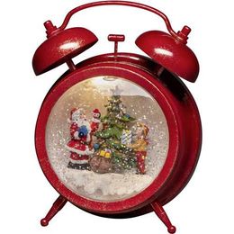 Konstsmide 4375-550 LED-Szenerie Wecker mit Weihnachtsmann und Kind Warmweiß LED Rot beschneit, mit Wasser gefüllt, Timer, mit Schalter