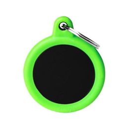 MyFamily Id Tag - Hushtag Collection - Aluminium Black Circle With Green Rubber