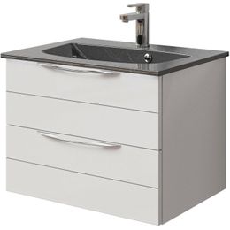 Saphir Waschtisch Serie 6025 Mineralmarmor-Waschtisch mit Unterschrank, 67 cm breit (2-St), Waschplatz mit 2 Schubladen, hängend, verschiedene Ausführungen, weiß