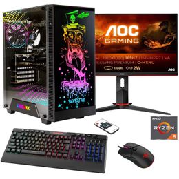 Hyrican Rockstar SET02451 Gaming-PC-Komplettsystem (24", AMD Ryzen 5 7600X, RTX 4060, 16 GB RAM, 1000 GB SSD, DDR5, Windows 11, inklusive 24" Curved Monitor AOC C24G2AE/BK), schwarz