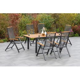 Merxx Garten-Essgruppe Tilos, (7-tlg), 6 Klappsessel mit ausziehbarem Tisch, braun