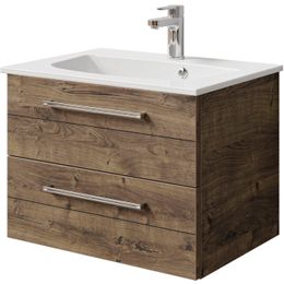 Saphir Waschtisch Serie 6025 Mineralmarmor-Waschtisch mit Unterschrank, 67 cm breit (2-St), Waschplatz mit 2 Schubladen, hängend, verschiedene Ausführungen, braun