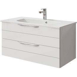 Saphir Waschtisch Serie 6025 Mineralmarmor-Waschtisch mit Unterschrank, 97 cm breit (2-St), Waschplatz mit 2 Schubladen, hängend, verschiedene Ausführungen, weiß