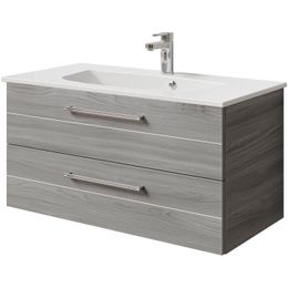 Saphir Waschtisch Serie 6025 Mineralmarmor-Waschtisch mit Unterschrank, 97 cm breit (2-St), Waschplatz mit 2 Schubladen, hängend, verschiedene Ausführungen, grau