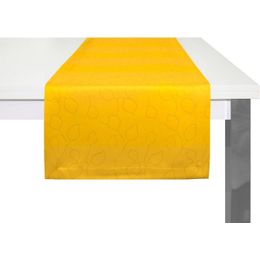 WIRTH Tischläufer Westport (1-tlg), Made in Germany, Jacquard Dekostoff, Blatt-Design, Pflegeleicht, gelb