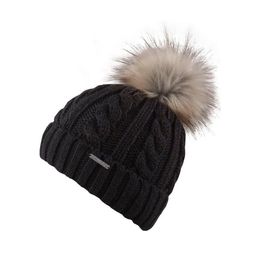 Chillouts Bommelmütze Joan Hat Mit Fake-Fur Pom Pom, Zopfmuster, schwarz