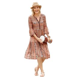 Jerseykleid Ambria "Jersey-Kleid" Gr. 40, Normalgrößen, orange (terra, ecru, bedruckt) Damen Kleider Freizeitkleider