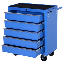 HOMCOM Fahrbarer Werkstattwagen mit 5 Schubladen blau 67,5 x 33 x 77 cm (BxTxH ohne Räder)
