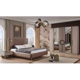 JVmoebel Komplettschlafzimmer Bett 2x Nachttische 6 tlg. Schlafzimmer Set Design Möbel Modern