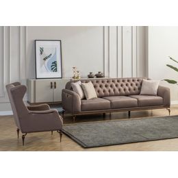 JVmoebel Wohnzimmer-Set Beige Chesterfield Wohnzimmer Sofagarnitur 3+1 Sitzer Luxus Couch