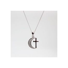 ELLAWIL Kette mit Anhänger Silberkette mit Mond Anhänger Damen Zirkonia Halskette Kreuz (Kettenlänge 40 cm