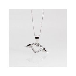 ELLAWIL Silberkette Damen Kette mit Herzanhänger und Engelsflügel Halskette Strasssteine (Kettenlänge 45 cm
