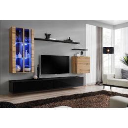 JVmoebel Wohnzimmer-Set Wohnwand Holzmöbel Schwarz TV-Ständer Sideboard Wandschrank