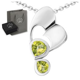 Limana Herzkette echte Edelsteine grüner Peridot 925 Sterling Silber Kette mit Herz (inkl. Herz Geschenkdose und Tasche)