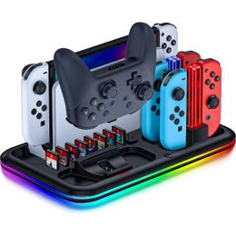 HYTIREBY Switch Controller Ladestation für Nintendo Switch/OLED Modell Joycon Konsolen-Ladestation (mit 8 Spiele Lagerung