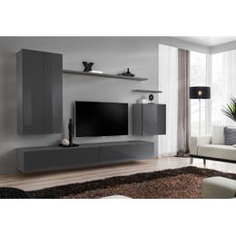 JVmoebel Wohnzimmer-Set Luxus Grau Wohnwand Modern TV Ständer Sideboard Wohnzimmermöbel Neu