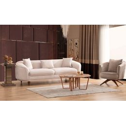 JVmoebel Wohnzimmer-Set Elegantes Sofa 3 Sitzer Sessel Modern Luxus Design Holz Möbel Polster