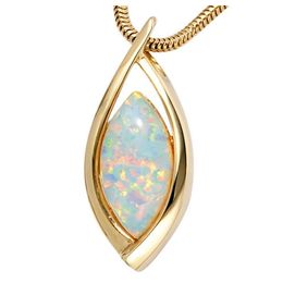 Schmuck Krone Kettenanhänger Anhänger mit Opal 375 Gold Gelbgold spitzoval Opalanhänger für Damen ohne Halskette