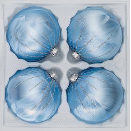 Navidacio Weihnachtsbaumkugel 4 tlg. Glas-Weihnachtskugeln Set 8cm Ø in Ice Blau Silber Regen