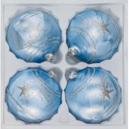 Navidacio Weihnachtsbaumkugel 4 tlg. Glas-Weihnachtskugeln Set 12cm Ø in Ice Blau Silber Komet