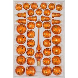 Navidacio Weihnachtsbaumkugel 39 tlg. Glas-Weihnachtskugeln Set in Ice Orange Gold Goldener Stern