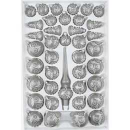 Navidacio Weihnachtsbaumkugel 39tlg Glas-Weihnachtskugel Set "Hochglanz Modern Grau Weiss Ornamente"