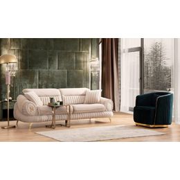 JVmoebel Wohnzimmer-Set Sofa 3 Sitzer mit Sessel Weiß Elegantes Modern Luxus Design Möbel