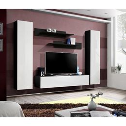 JVmoebel Wohnzimmer-Set Wohnwand Weiß Stil Design Lowboard TV-Ständer Holz Wandschrank
