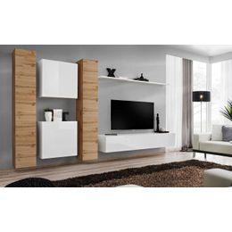 JVmoebel Wohnzimmer-Set Wohnwand Weiß Holzmöbel Schrank Designer Wandschrank Komplett Wand