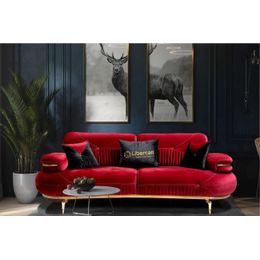 JVmoebel 3-Sitzer Designer Roter 3-Sitzer Polster Couch Wohnzimmer Edelstahlfüße