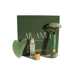 ARI ANWA Skincare Wellness-Pflegeset The Glow Kit Jade I Jade Roller + Gua Sha + Roll On mit Rosenwasser