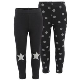 Kidsworld Leggings für kleine Mädchen (Packung, 2-tlg) mit Glitzerdruck, schwarz