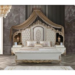 JVmoebel Schlafzimmer-Set Schlafzimmer Set Bett mit Bank 2x Nachttische Design Luxus 3tlg