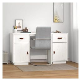 furnicato Schreibtisch mit Schränken Weiß 135x50x75 cm Massivholz Kiefer