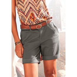 Lascana Bermudas zum Krempeln, aus elastischer Baumwolle, kurze Hose, Shorts, grün