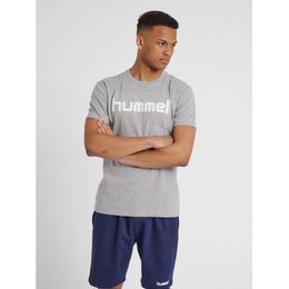 Hummel T-Shirt Logo T-Shirt Sport Kurzarm Rundhals Shirt aus Baumwolle HMLGO 5125 in Grau