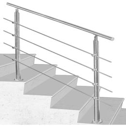 SWANEW Treppengeländer 120cm 4 Querstreben Edelstahl Geländer und Handläufe Balkongeländer Aufmontage Treppe Brüstung Balkon Pflegeleicht Innen und