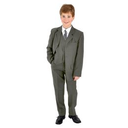 Family Trends Anzug Kombination Set 5 Teilig Sakko Hemd Krawatte Weste Hose, grau