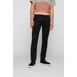 BOSS Orange Slim-fit-Jeans Delaware BC-L-C mit Leder-Markenlabel am hinteren Bundabschluss, schwarz