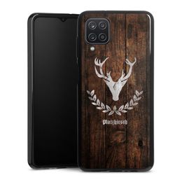 DeinDesign Galaxy A12 Handy Silikon H&uuml;lle Case schwarz Handyh&uuml;lle Wood Deer Wooden Look