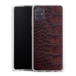 DeinDesign Galaxy A51 Handy Silikon H&uuml;lle Case wei&szlig; Handyh&uuml;lle Leather Crocodile Animal Print Silikon Case