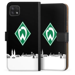 DeinDesign Galaxy A22 5G Handy Klapph&uuml;lle Handyh&uuml;lle aus Kunst Leder schwarz Flip Case Skyline Sv Werder Bremen Official Licensed Product Sideflip mit langer 
