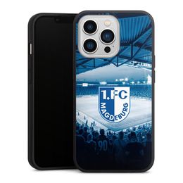 DeinDesign iPhone 13 Pro Handy Premium Silikon H&uuml;lle Handyh&uuml;lle schwarz Case Stadium 1. Fcm 1. Fc Magdeburg Silikon Premium Case