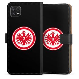 DeinDesign Galaxy A22 5G Handy Klapph&uuml;lle Handyh&uuml;lle aus Kunst Leder schwarz Flip Case Eagle Eintracht Frankfurt Sge Sideflip mit langer Lasche