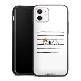 DeinDesign iPhone 12 Handy Premium Silikon H&uuml;lle Handyh&uuml;lle schwarz Case Snoopy Dog Peanuts Silikon Premium Case