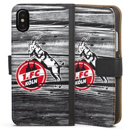 DeinDesign iPhone X Handy Klapph&uuml;lle Handyh&uuml;lle aus Kunst Leder schwarz Flip Case 1. Fc K&ouml;ln Wooden Look Official Licensed Product Sideflip mit langer Lasche