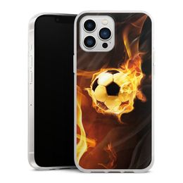 DeinDesign iPhone 13 Pro Max Handy Silikon H&uuml;lle Case transparent Handyh&uuml;lle Soccer Ball Fire Silikon Case