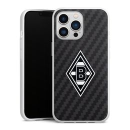 DeinDesign iPhone 13 Pro Handy Silikon H&uuml;lle Case wei&szlig; Handyh&uuml;lle Borussia M&ouml;nchengladbach Carbon Gladbach Silikon Case