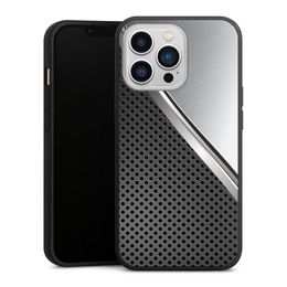 DeinDesign iPhone 13 Pro Handy Premium Silikon H&uuml;lle Handyh&uuml;lle schwarz Case Steel Metall Carbon Silikon Premium Case