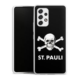 DeinDesign Galaxy A53 5G Handy Silikon H&uuml;lle Case wei&szlig; Handyh&uuml;lle Official Licensed Product Fc St. Pauli Totenkopf Silikon Case